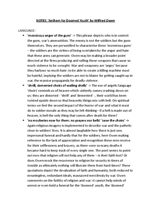 “Anthem for Doomed Youth” A* Critical Analysis Notes - “Anthem for ...