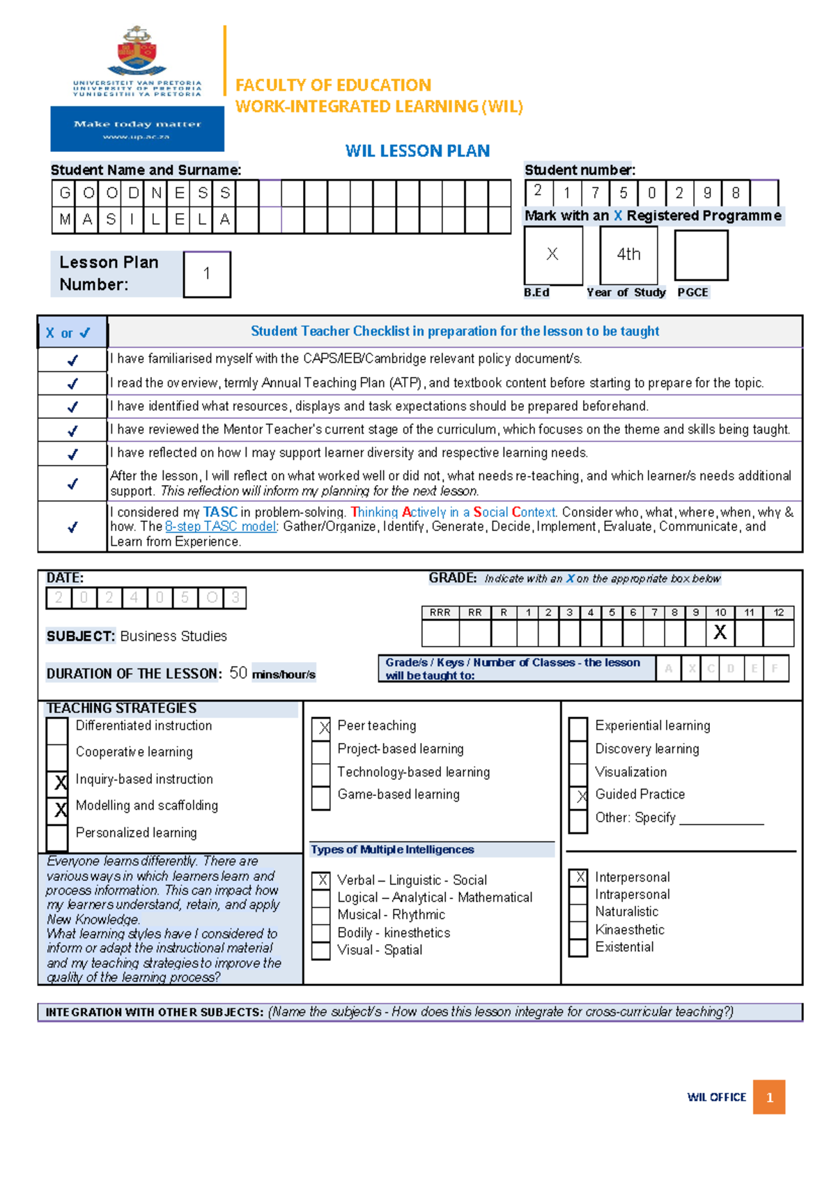 WIL Lesson Plan: Business Studies Grade 10 - Social Responsibility ...