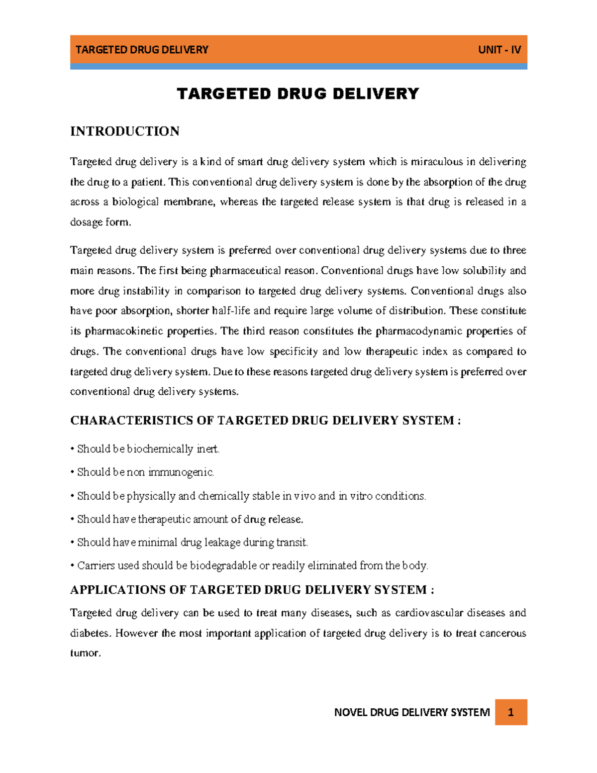 Target drug delivery - Concepts and approaches advantages and ...