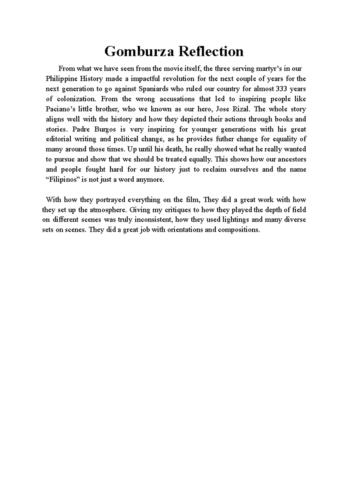 Gomburza Reflection - Gomburza Reflection From what we have seen from ...