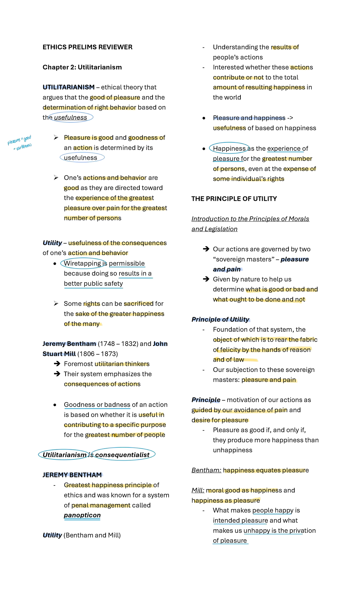 ETHICS PRELIMS REVIEWER: Chapter 2 - Utilitarianism Explained - Studocu