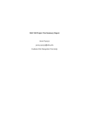 MAT 243 Project Two Summary Report - MAT 243 Project Two Summary Report ...