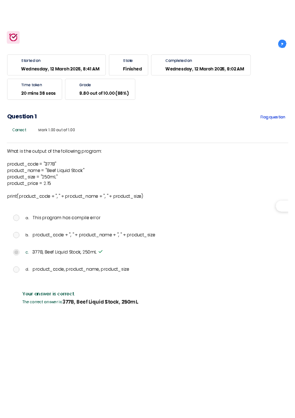 UOW CS101 Week 2 Exercises Attempt Review and Grading Summary - Studocu