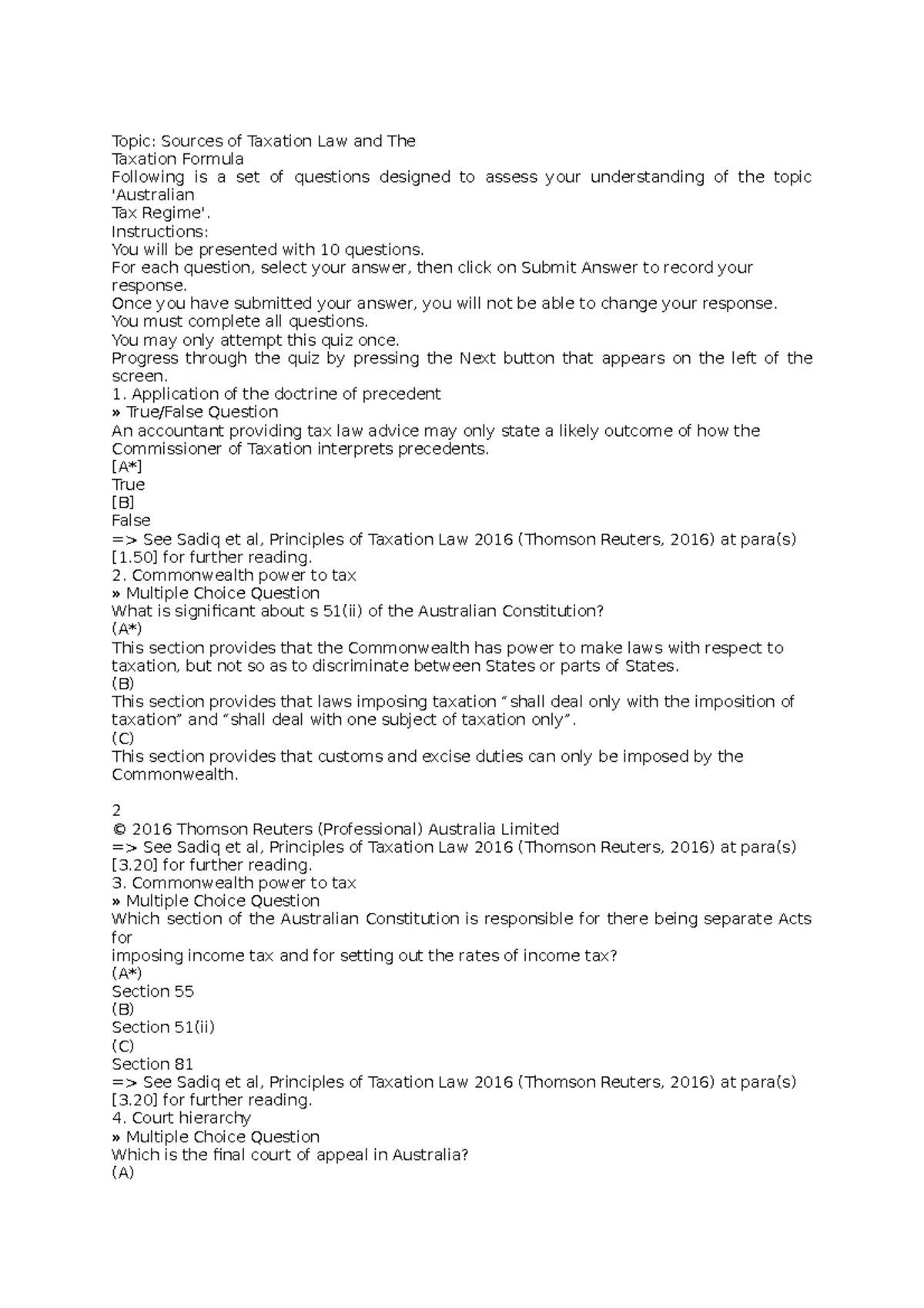 Taxation Law and Practice: Practice Questions and Insights (LAW101 ...