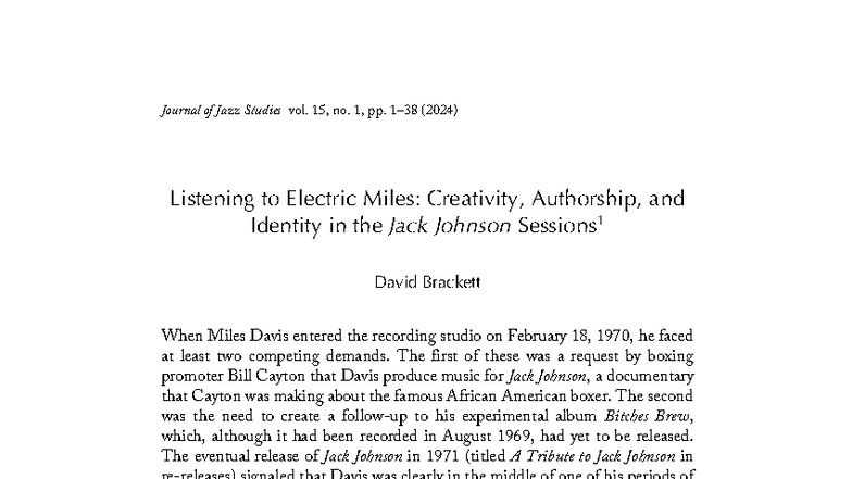 Listening to Electric Miles: Authorship & Creativity in Jack Johnson ...