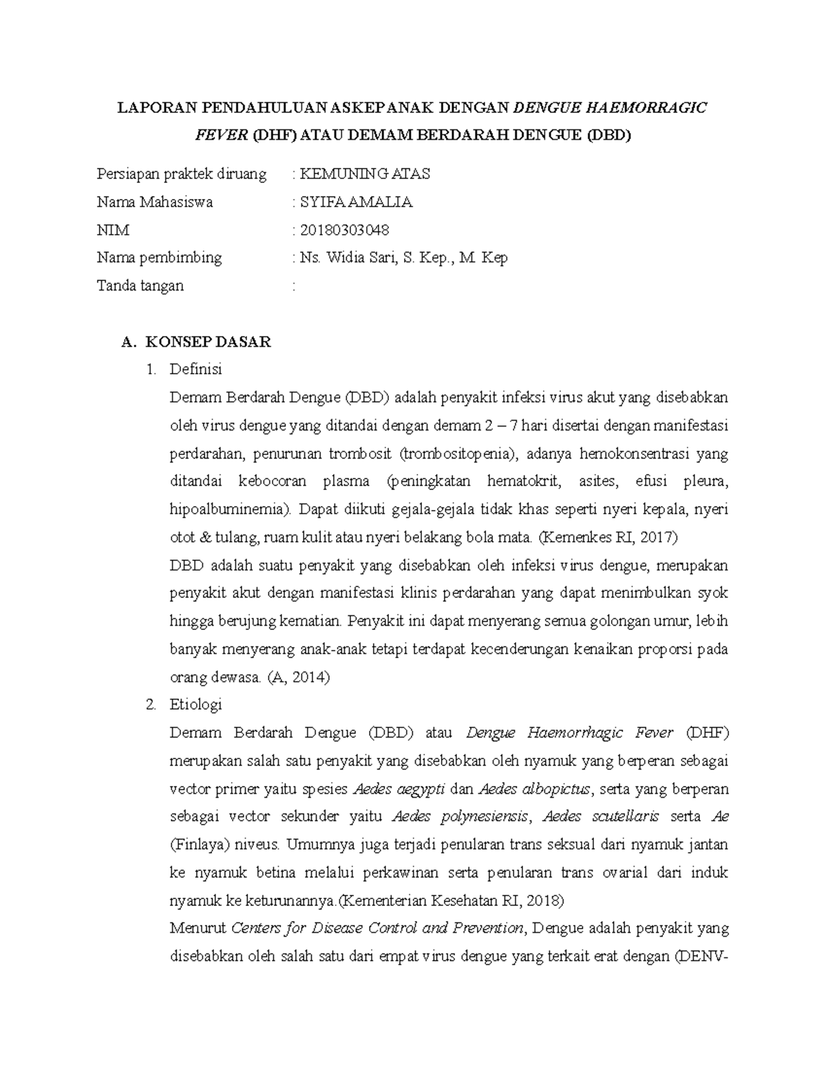 LP Anak dengan DHF - Laporan Pendahuluan ASKEP DBD untuk Keperawatan ...