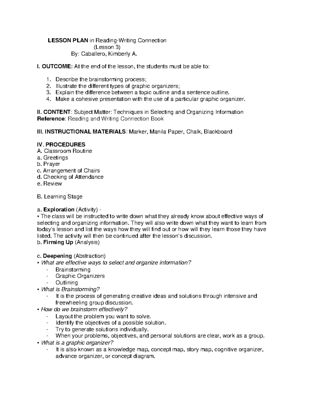 LP L3: Understanding and Using Graphic Organizers in Lessons - Studocu