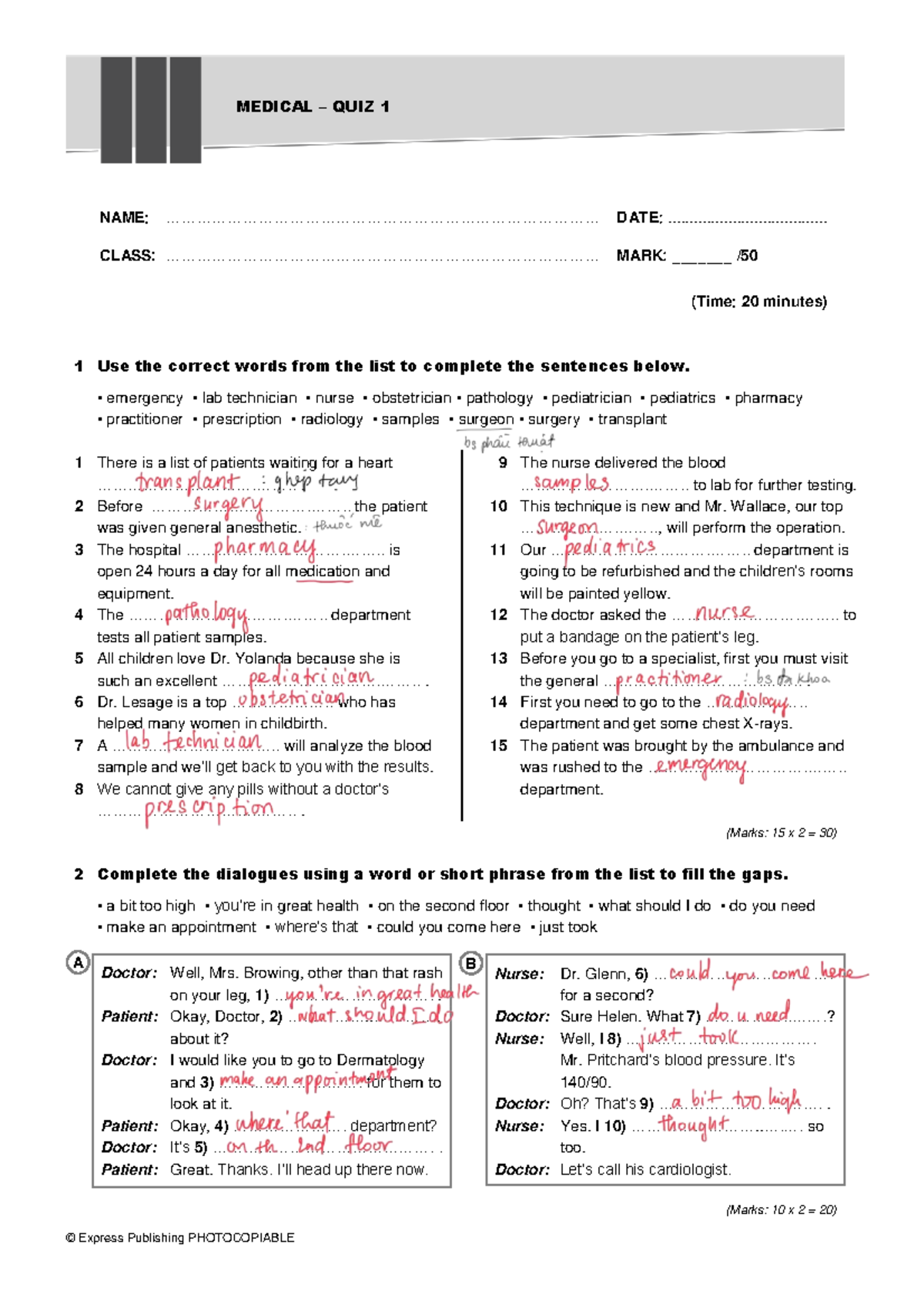 MEDICAL QUIZ 1 - Practice Questions and Answers - Studocu