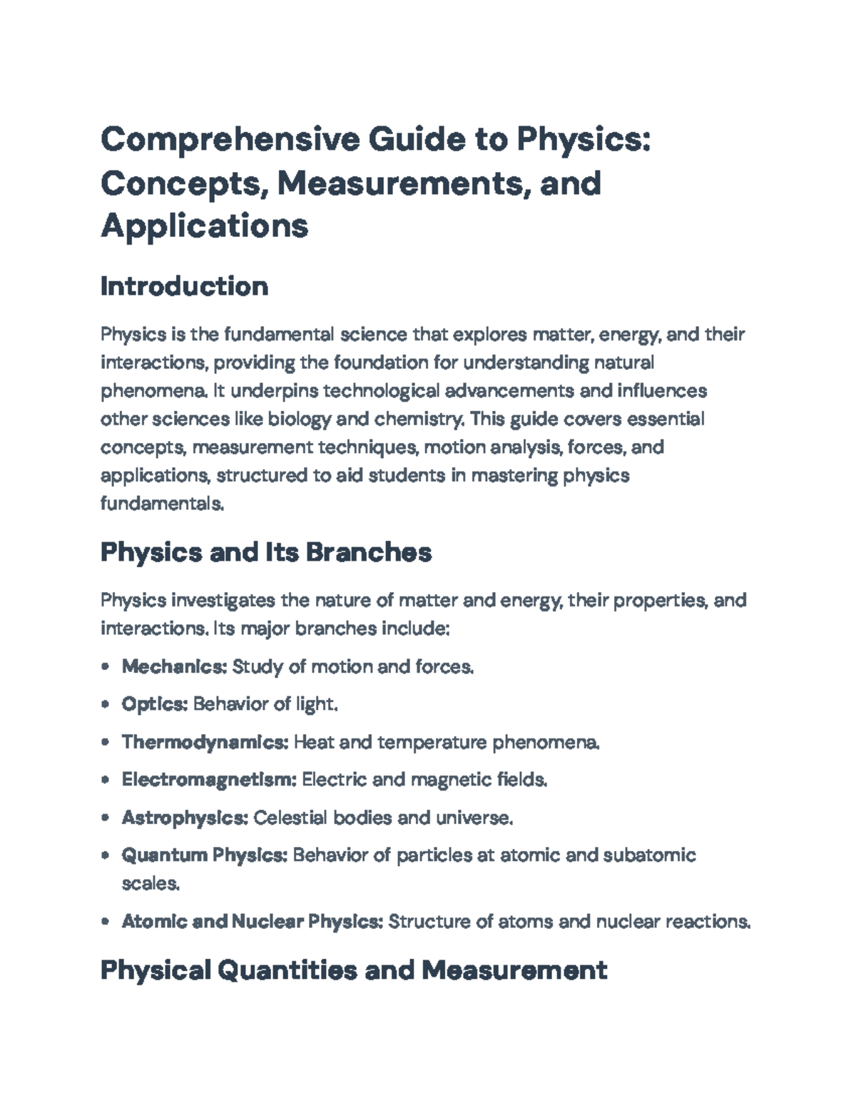 Comprehensive Physics Guide: Key Concepts, Measurements & Applications ...