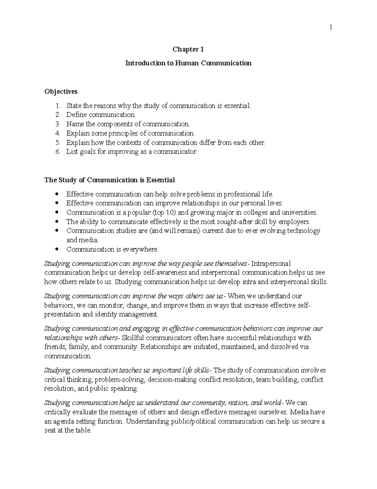 Chapter 1 Notes- Fundamentals of Communication Studies - Chapter 1 ...