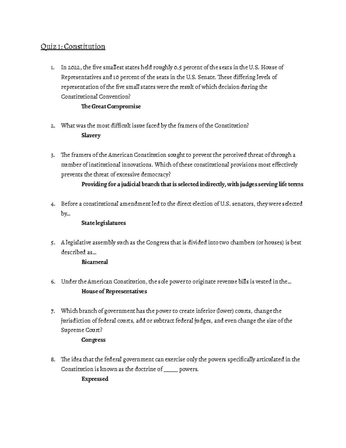 Quiz 1 Constitution - Quiz 1: Constitution In 2022, the five smallest ...