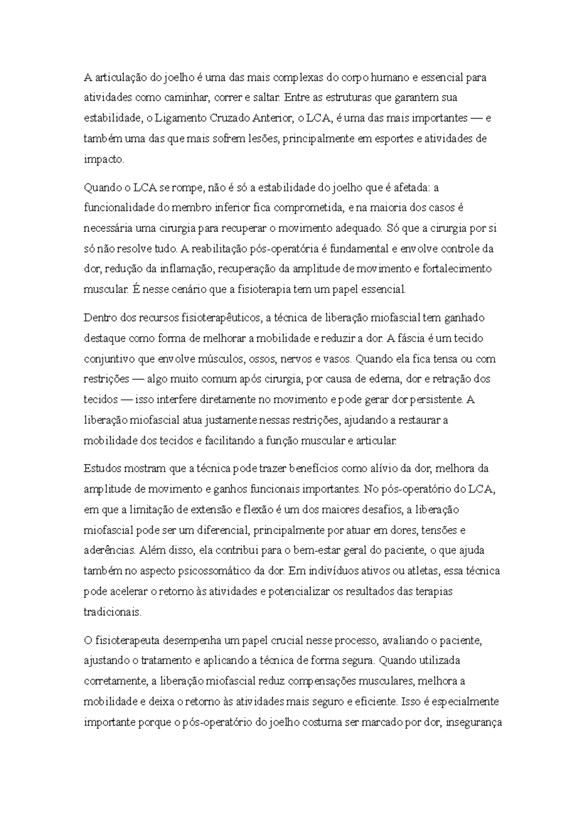 LCA - Reabilitação do Joelho: A Importância da Liberação Miofascial ...