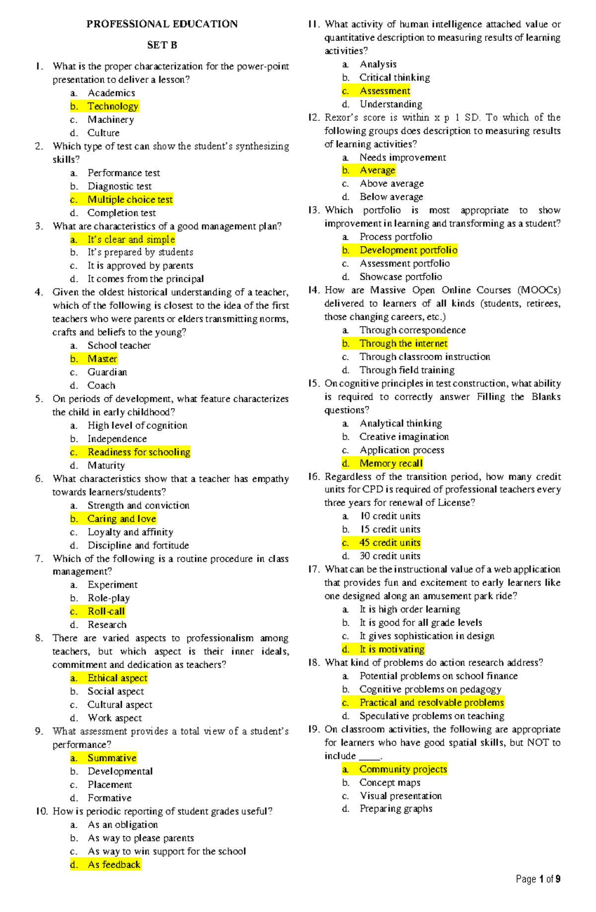 6. PROF. ED - SET B - REVIEWER FOR LET EXAM PREPARATION - Studocu