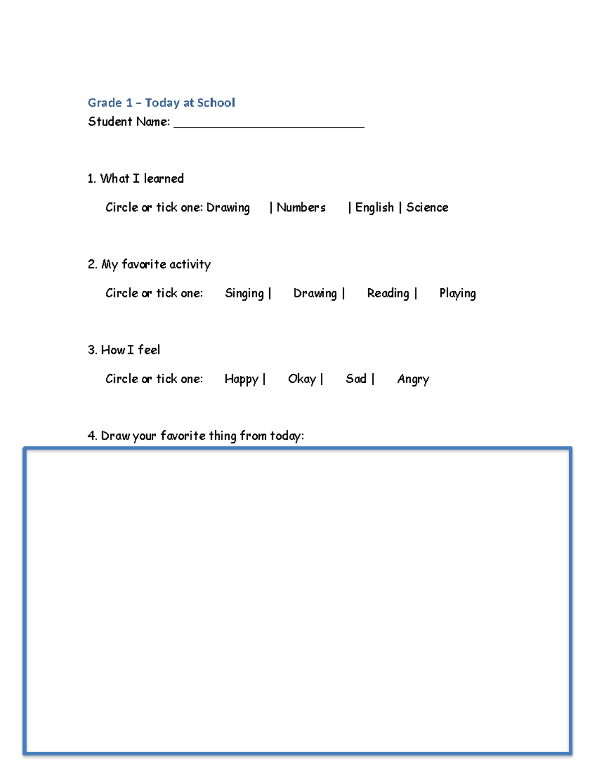 Daily Reflection Worksheet for Grades 1-4 - Studocu
