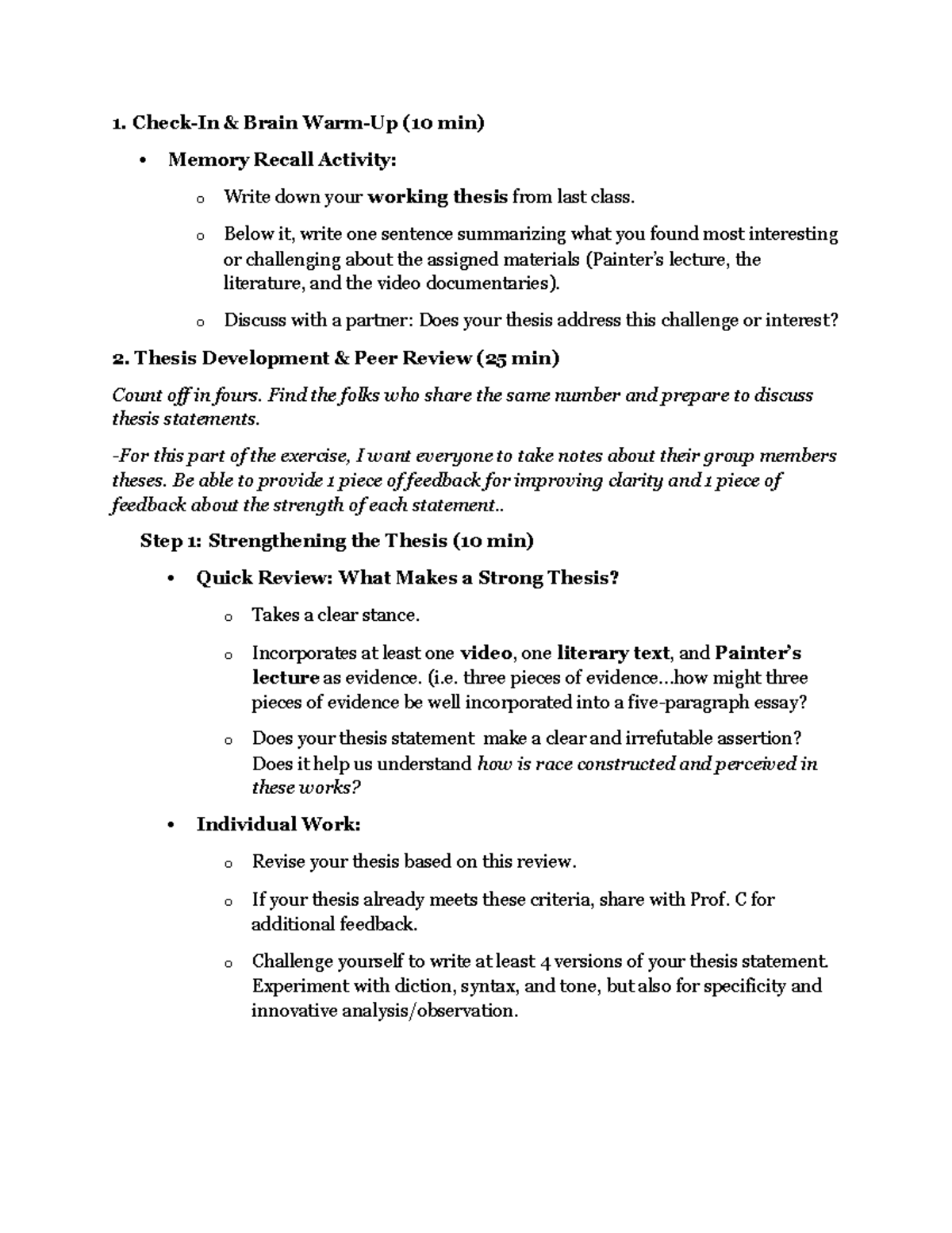 SENG10308 - Thesis Development & Outline Workshop Agenda Notes - Studocu