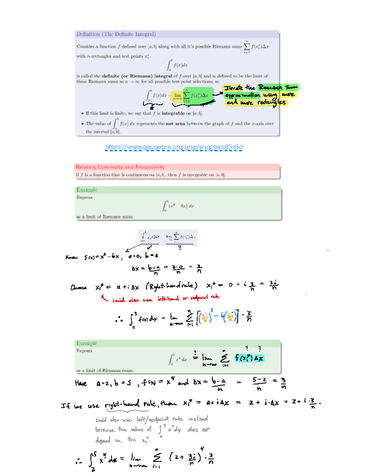 Filled-in Lecture 21: Riemann Sum Approximation Techniques - Studocu