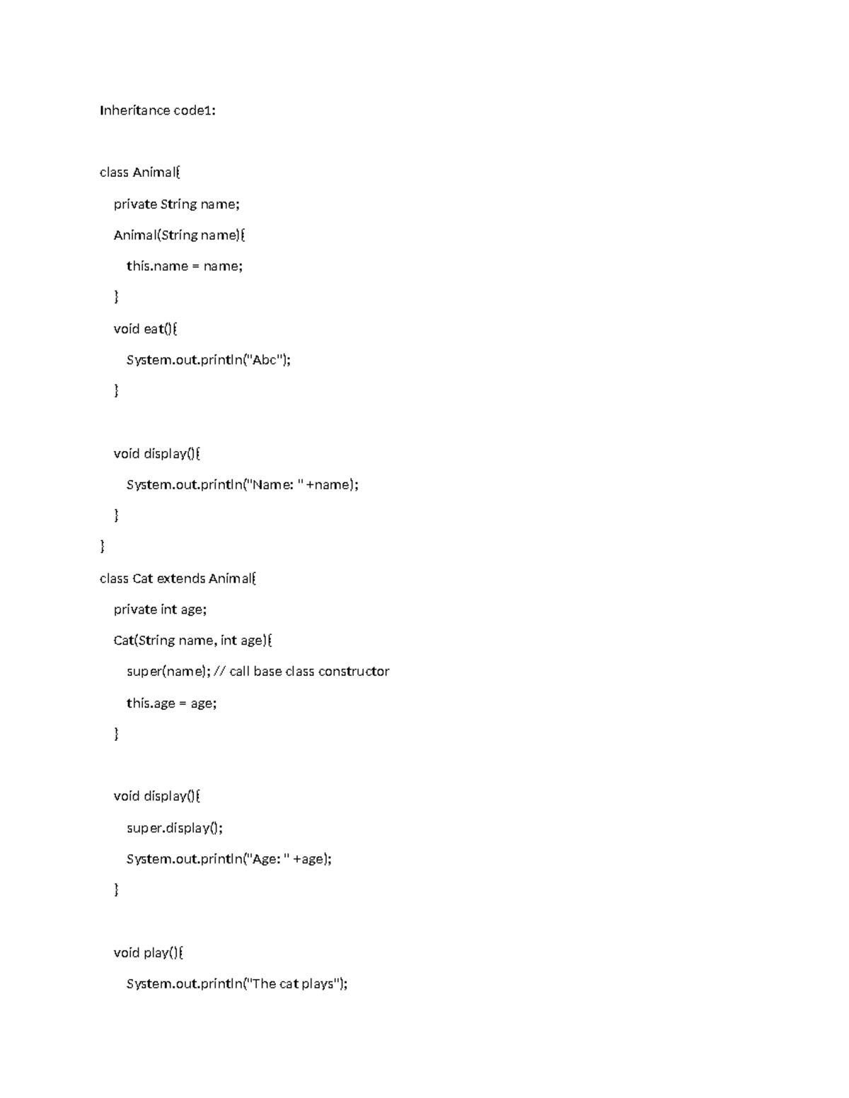 Inheritance and Exception Handling in Java: Code Examples - Studocu