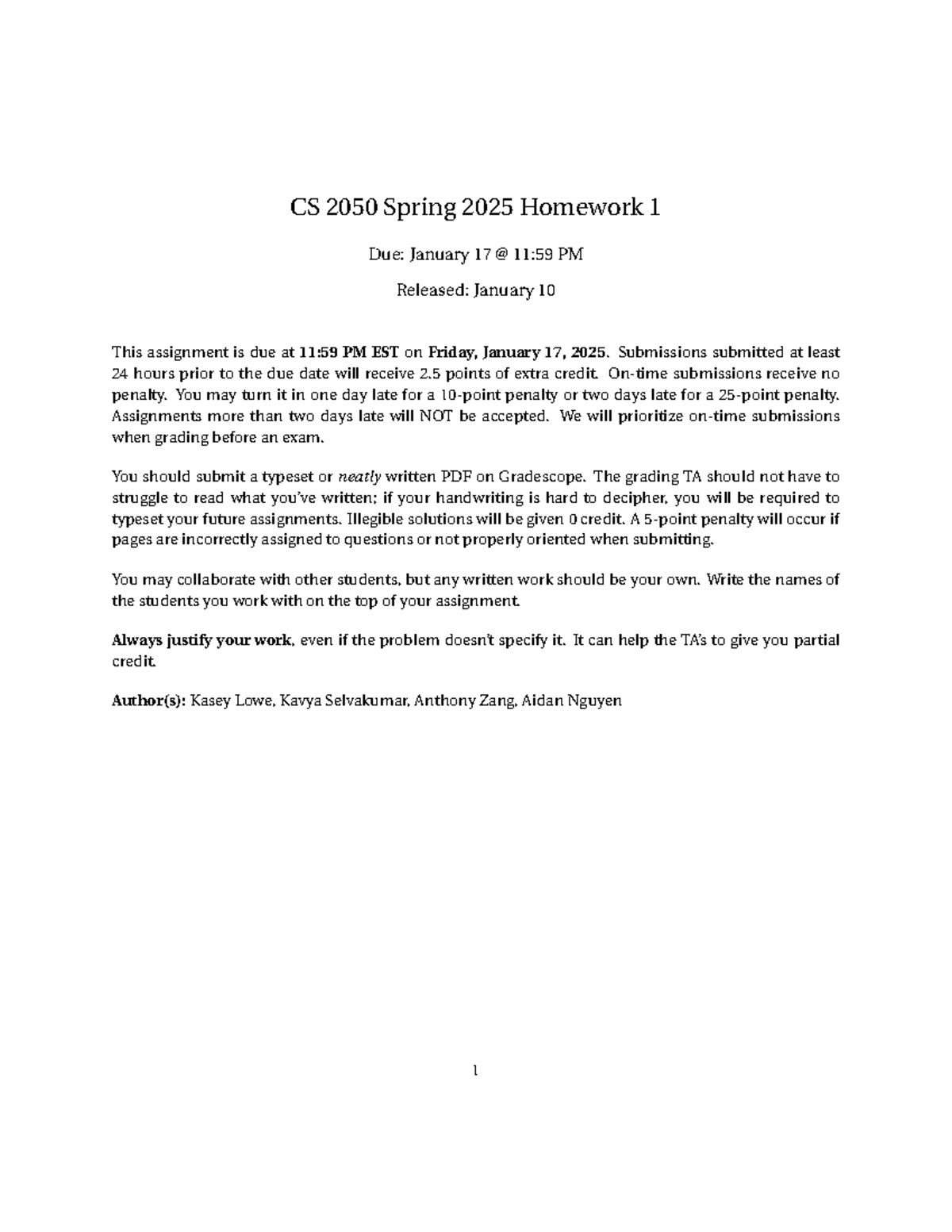 CS 2050 Spring 2025 Homework 1 Guidelines and Assignment Details - Studocu