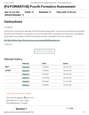FA3 - FORMATIVE - [F3-FORMATIVE] Third Formative Assessment Due No due ...