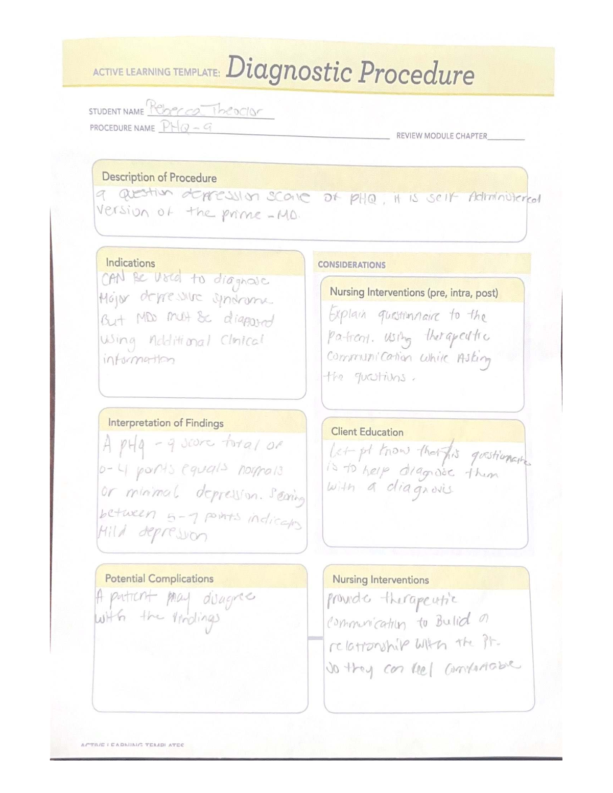ACTIVE LEARNING TEMPLATE: Diagnostic Procedure & Concept Analysis (ATI ...