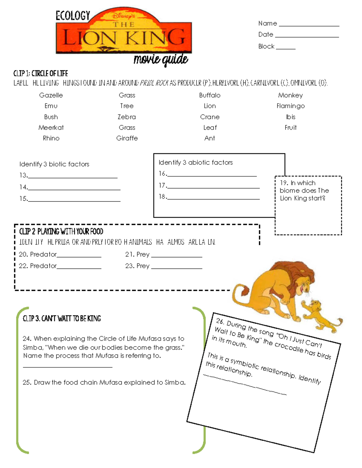 Michael Walker - YST The Lion King Ecology Movie Guide - Studocu