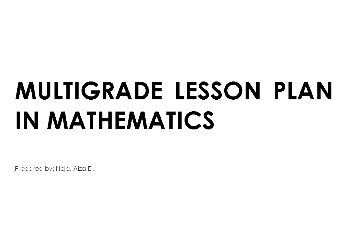 Multigrade Math Lesson Plan for Grades 1 & 2: Adding Whole Numbers - Studocu