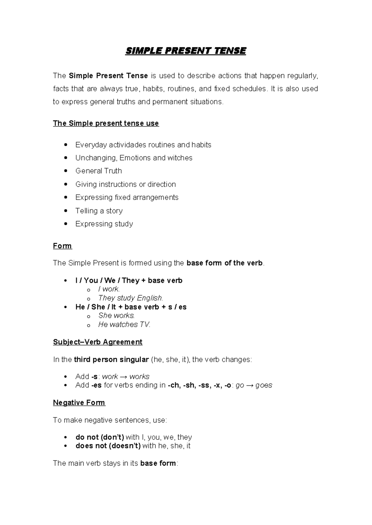 SIMPLE PRESENT TENSE: Overview and Usage in English (Ingles tecnico ...