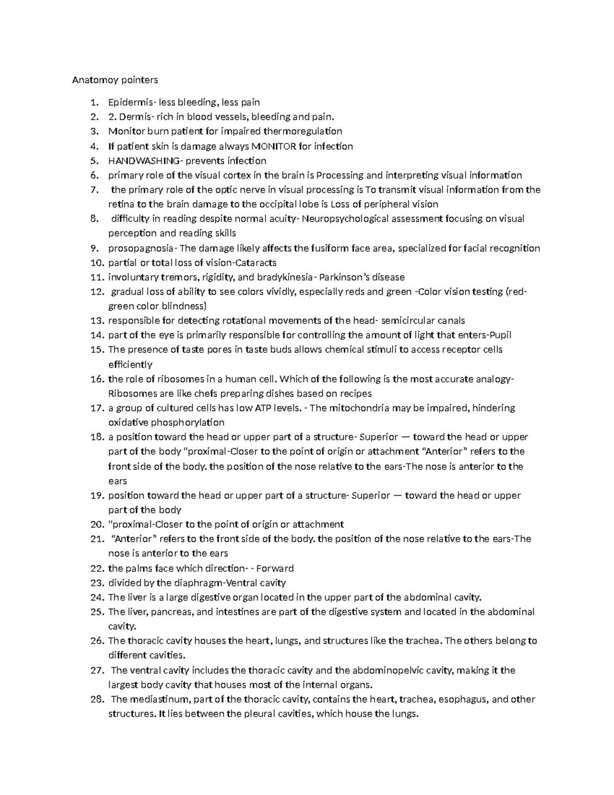 Anatomy Pointers: Key Concepts and Clinical Insights for Exam - Studocu