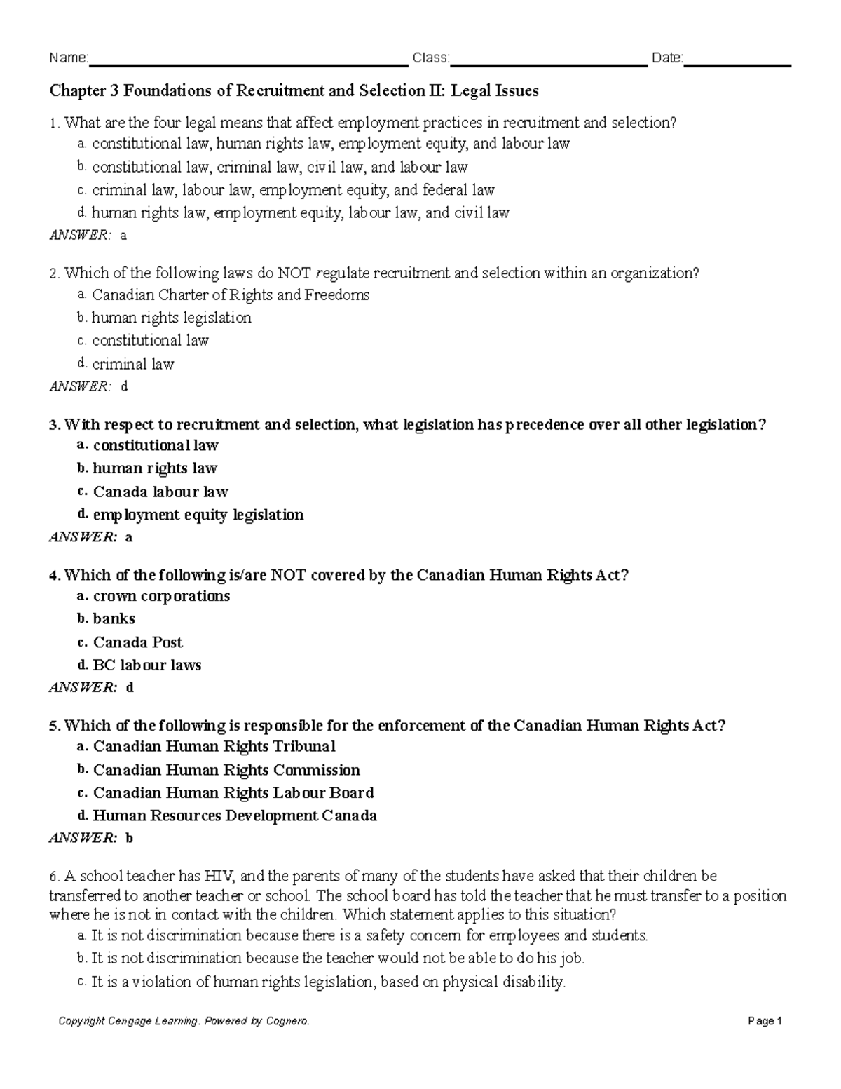 Chapter 3: Foundations of Recruitment & Selection II - Legal Issues ...