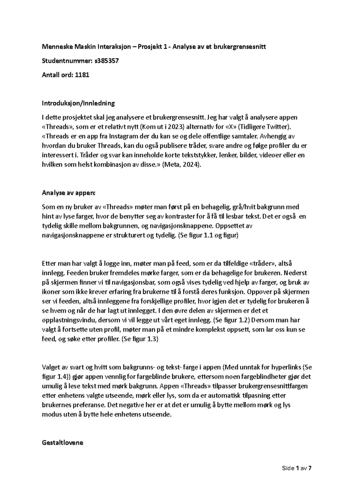 MMI - Prosjekt 1 - Menneske Maskin Interaksjon – Prosjekt 1 - Analyse ...