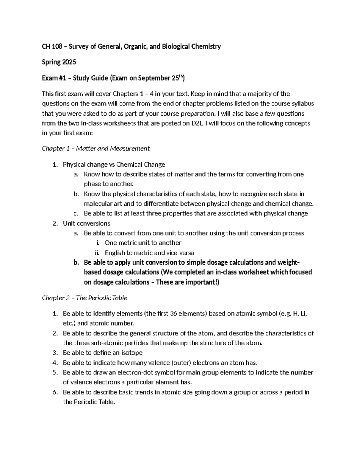 CH 108 Exam #1 Study Guide: General, Organic, & Biological Chemistry ...