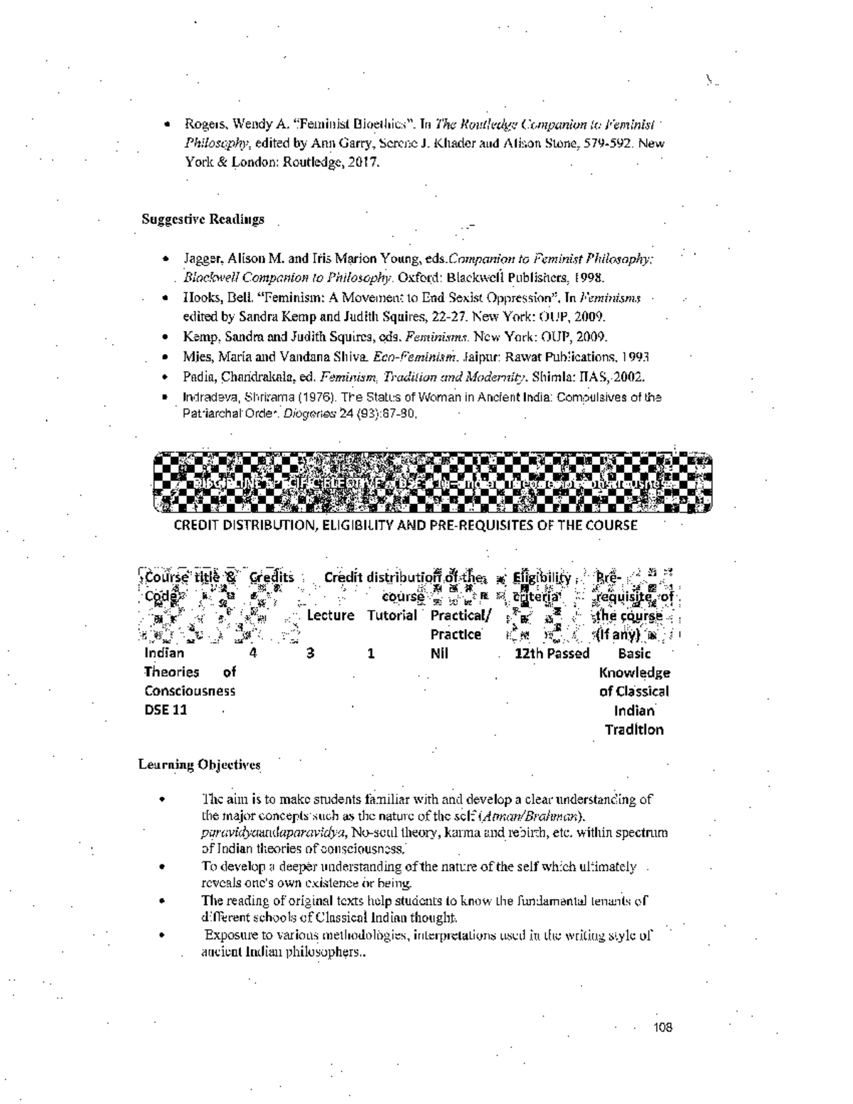 DSE 11: Syllabus for Indian Theories of Consciousness Course - Studocu