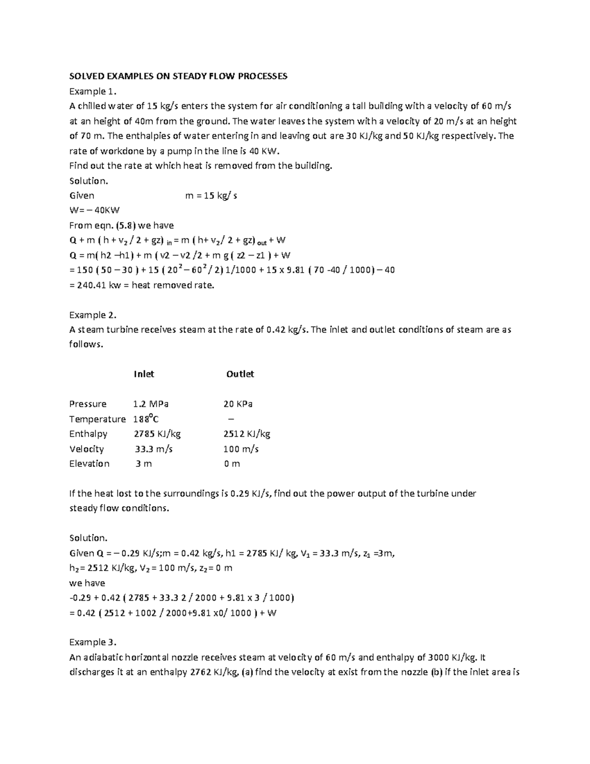 Steady Flow Energy Problem Examples for Thermodynamics (FLUID-101 ...