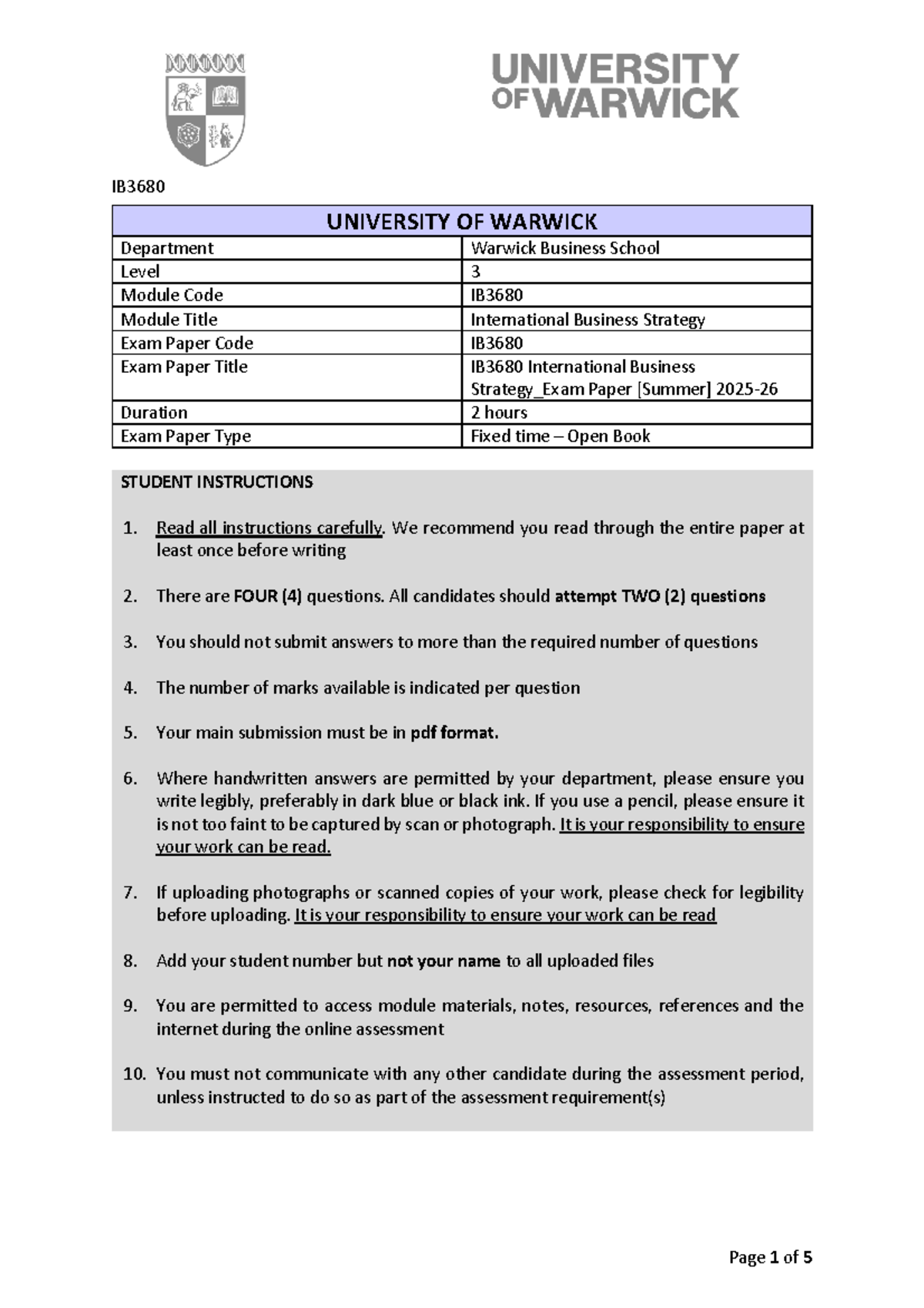 IB3680 International Business Strategy Exam Paper Summer 2025-26 - Studocu