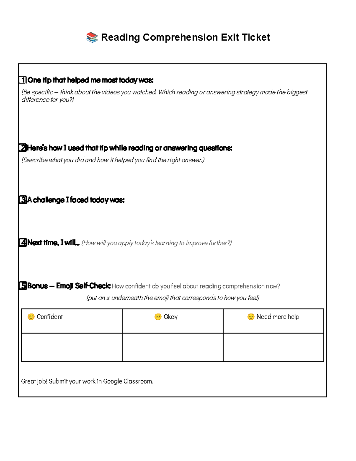 Exit Ticket - Reading Comprehension Reflection - Studocu
