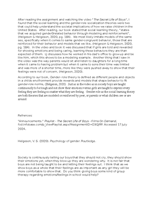 PSY 327 Discussion 2 - Hello Everyone This week we learned about ...