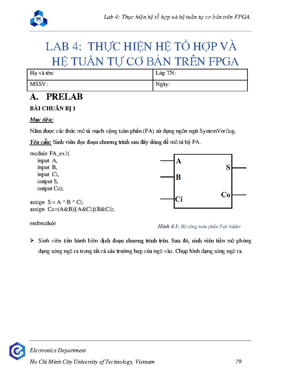 PRE4 - Prelab 4: Hệ Tổ Hợp và Tuần Tự Cơ Bản trên FPGA - Studocu