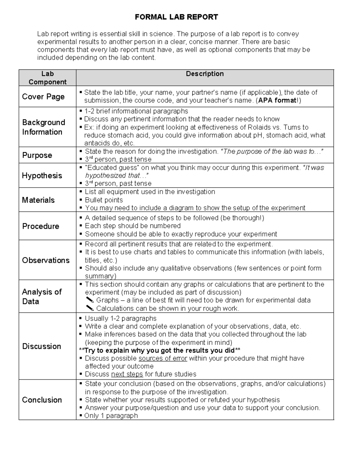 How to write formal lab reports - FORMAL LAB REPORT Lab report writing ...