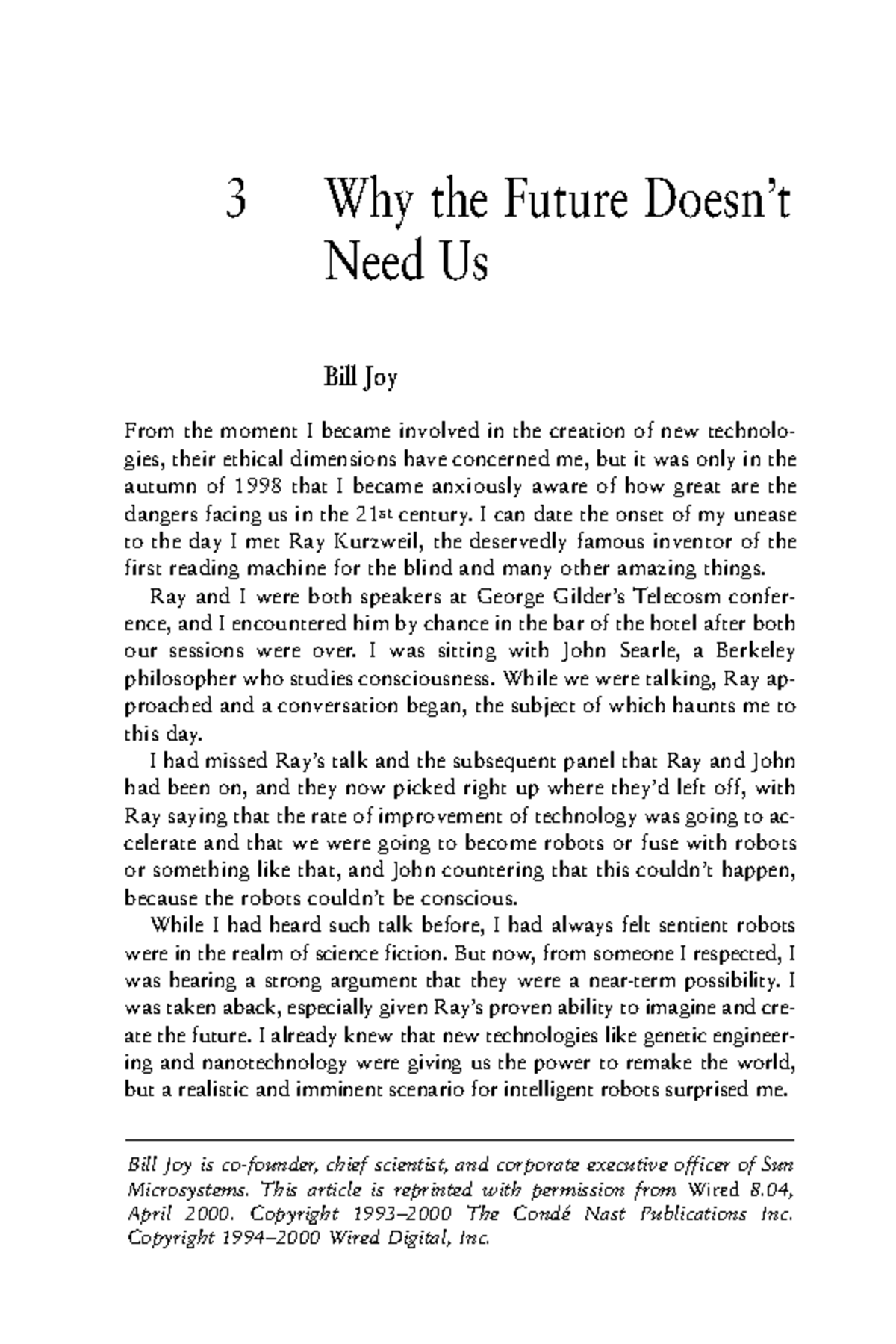 Bill joy wired - it is from our teacher in Science Technology and ...