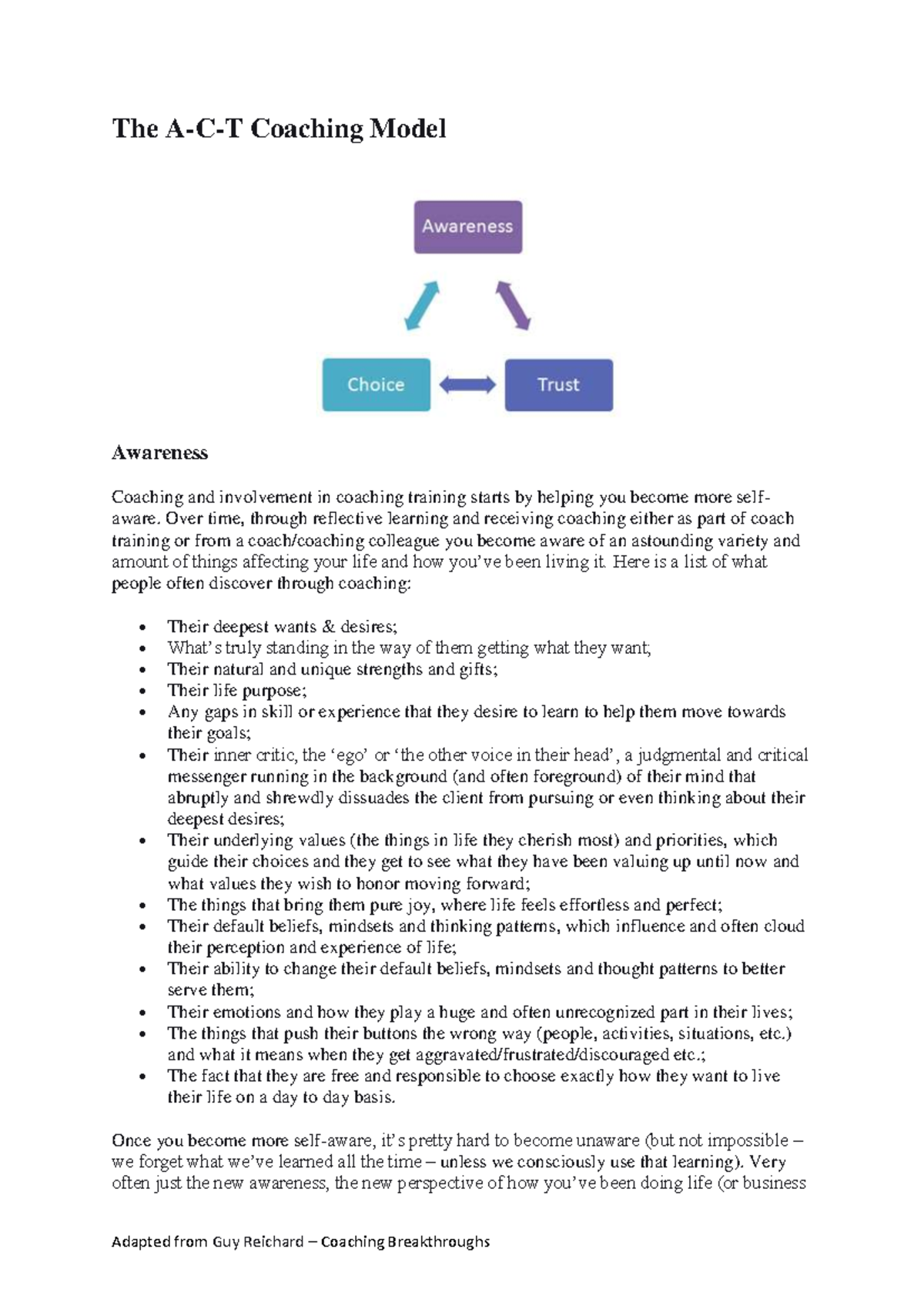 ACT Coaching Model: Exploring Awareness, Choice, and Trust - Studeersnel