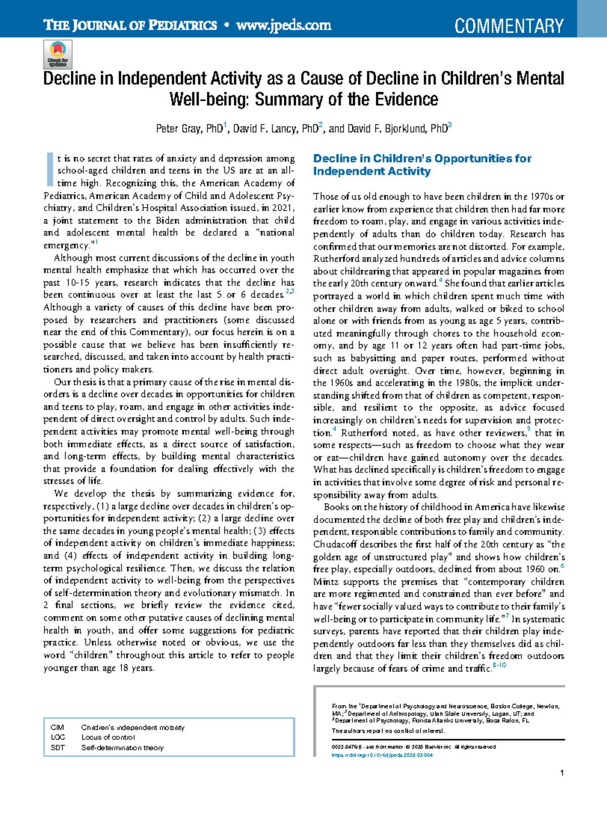 Declining Independent Activity: Impact on Children's Mental Health ...