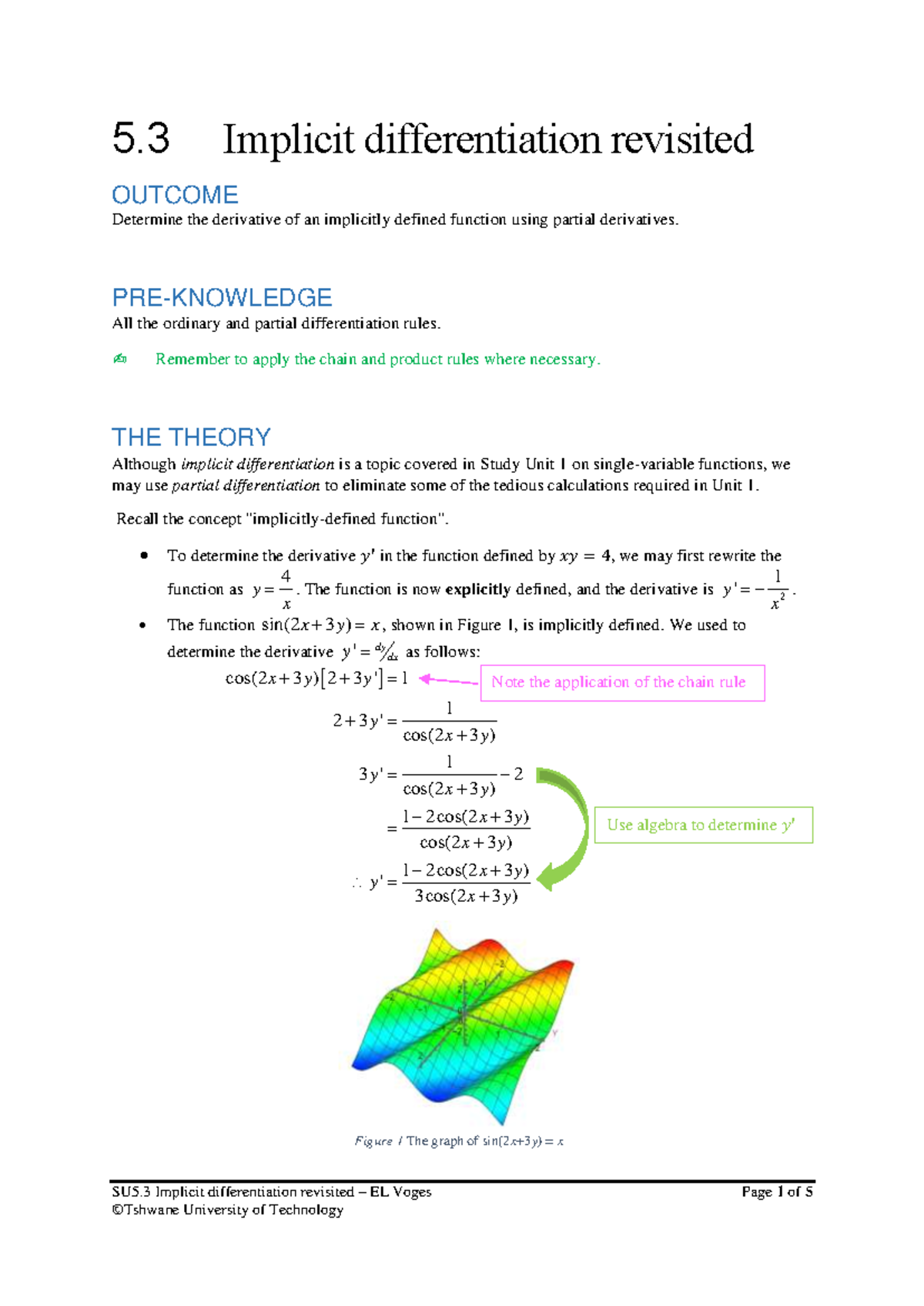 SU5.3 Implicit Differentiation Notes: Theory & Applications - Studocu