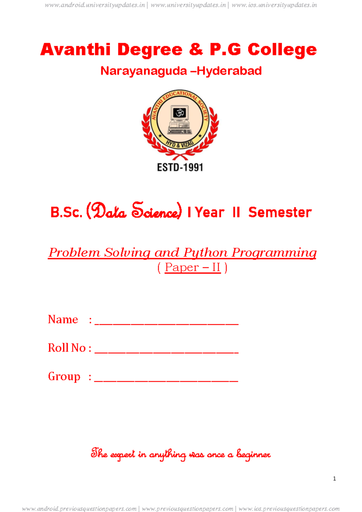 Unit-I Notes on Python Programming - B.Sc 1st Year 2nd Semester - Studocu