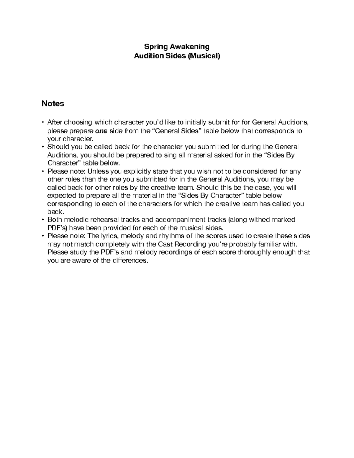 Spring Awakening Audition Sides & Callback Prep Guide - Studocu
