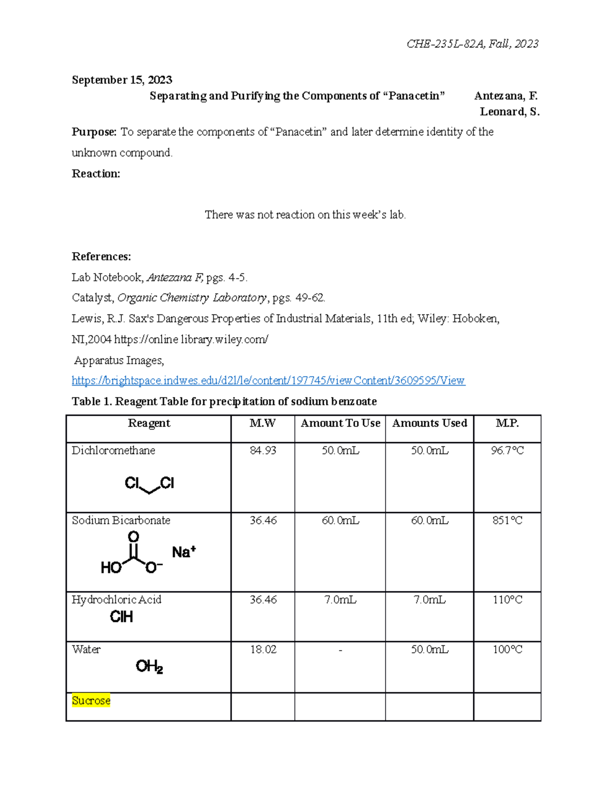 Lab Report 2 - September 15, 2023 Separating and Purifying the ...