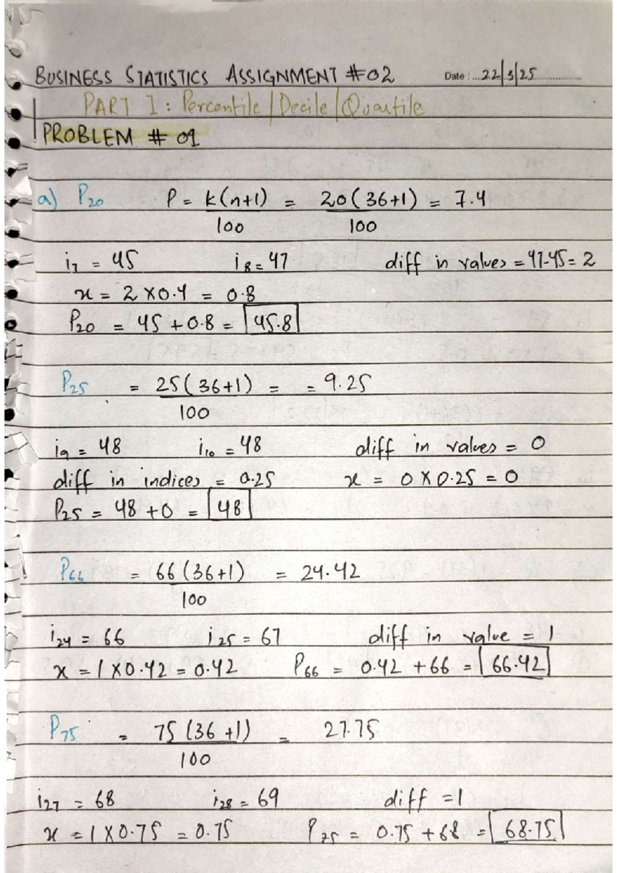 Assignment 2 business stats - BUSINESS STATISTICS ASSIGNMENT 02 Date : PART I : Percentile ...