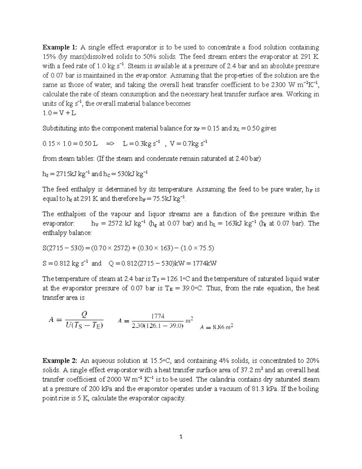 Evaporation Problems and Solutions: Single Effect Evaporator Calculations - Studocu