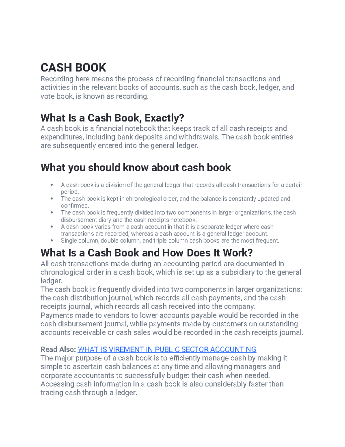 CASH BOOK & LEDGER - Overview of Financial Recording Techniques - Studocu