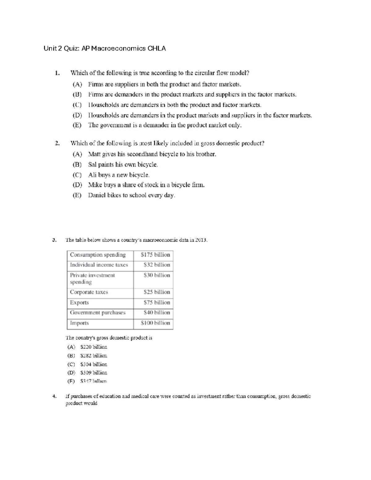 Unit 2 Quiz: AP Macroeconomics Key Concepts and Questions - Studocu