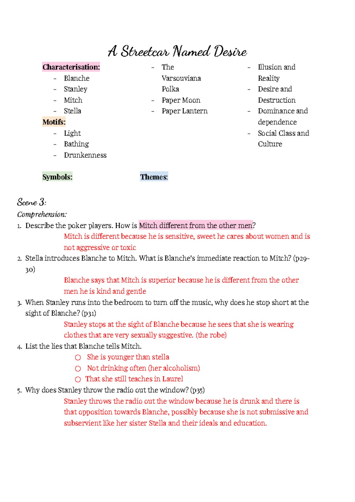 ASND Scene 3: Character Analysis and Key Themes in A Streetcar Named ...